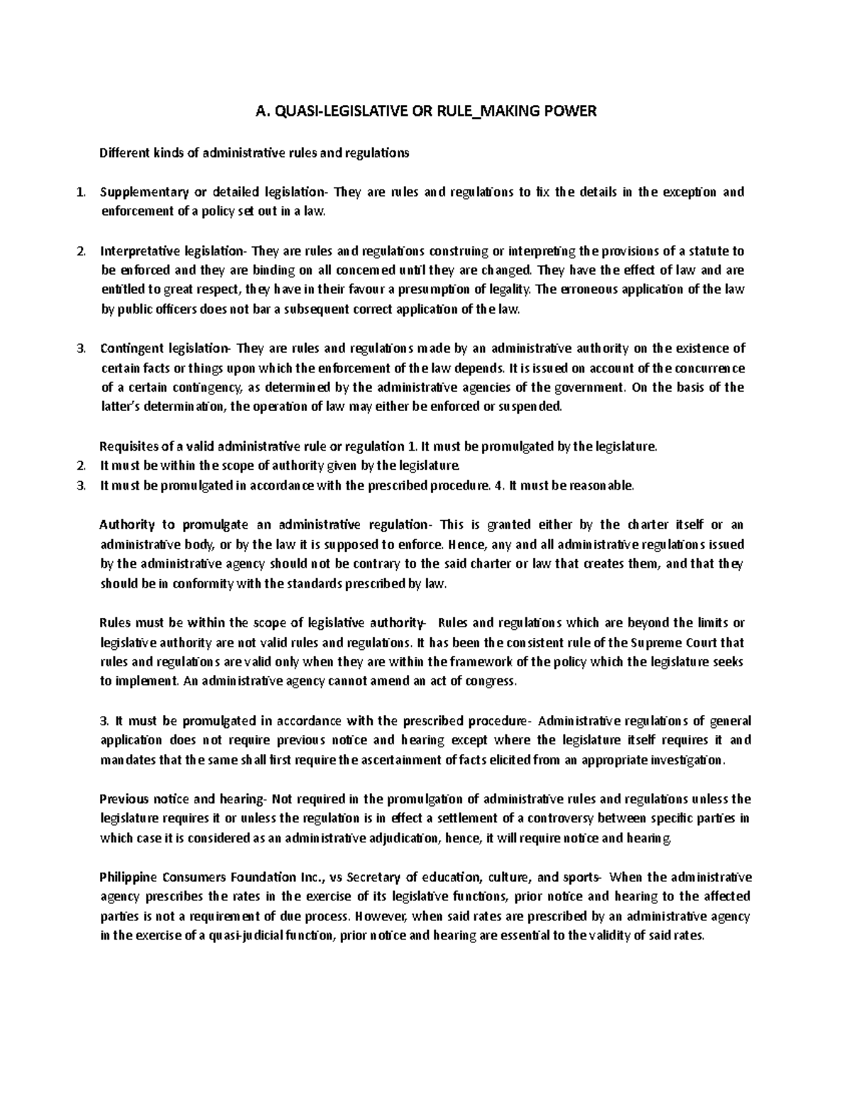 Different kinds of administrative rules and regulations - A. QUASI ...