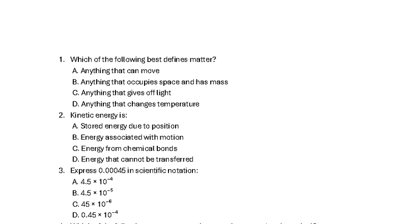 Chemistry 101: Exam 1 Review Questions & Answer Key - Studocu