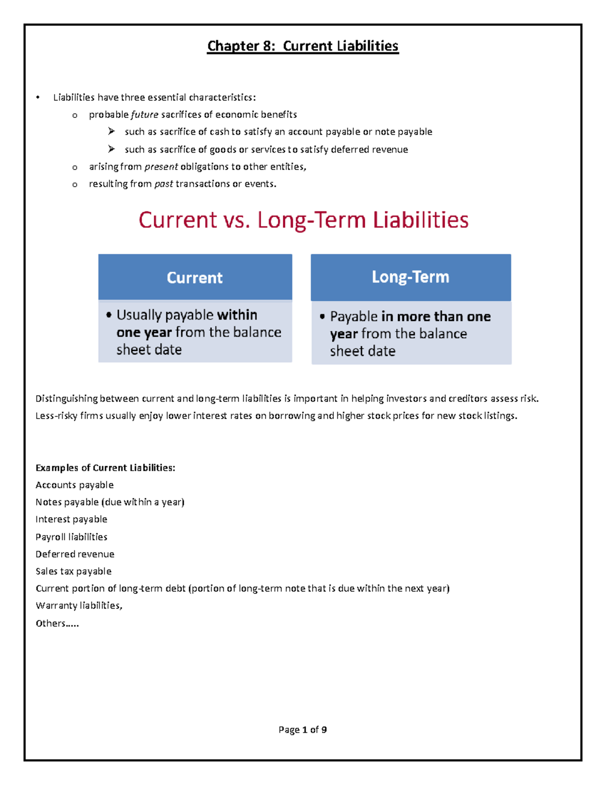 Chapter 08: Current Liabilities Overview & Examples - Fall 2025 - Studocu