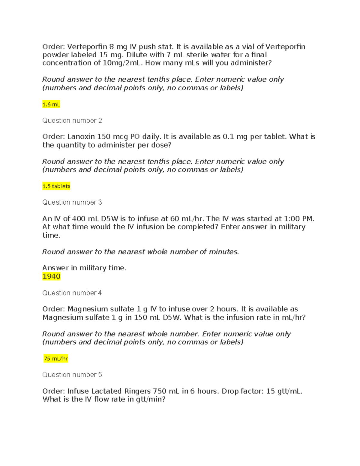 Dose Calc Exam - Dosage Calculations and IV Infusion Rates - Studocu