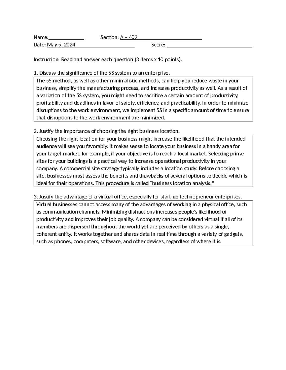 09 Activity 1 - ARG - essay - Name: Section: A – 402 Date: May 5, 2024 ...
