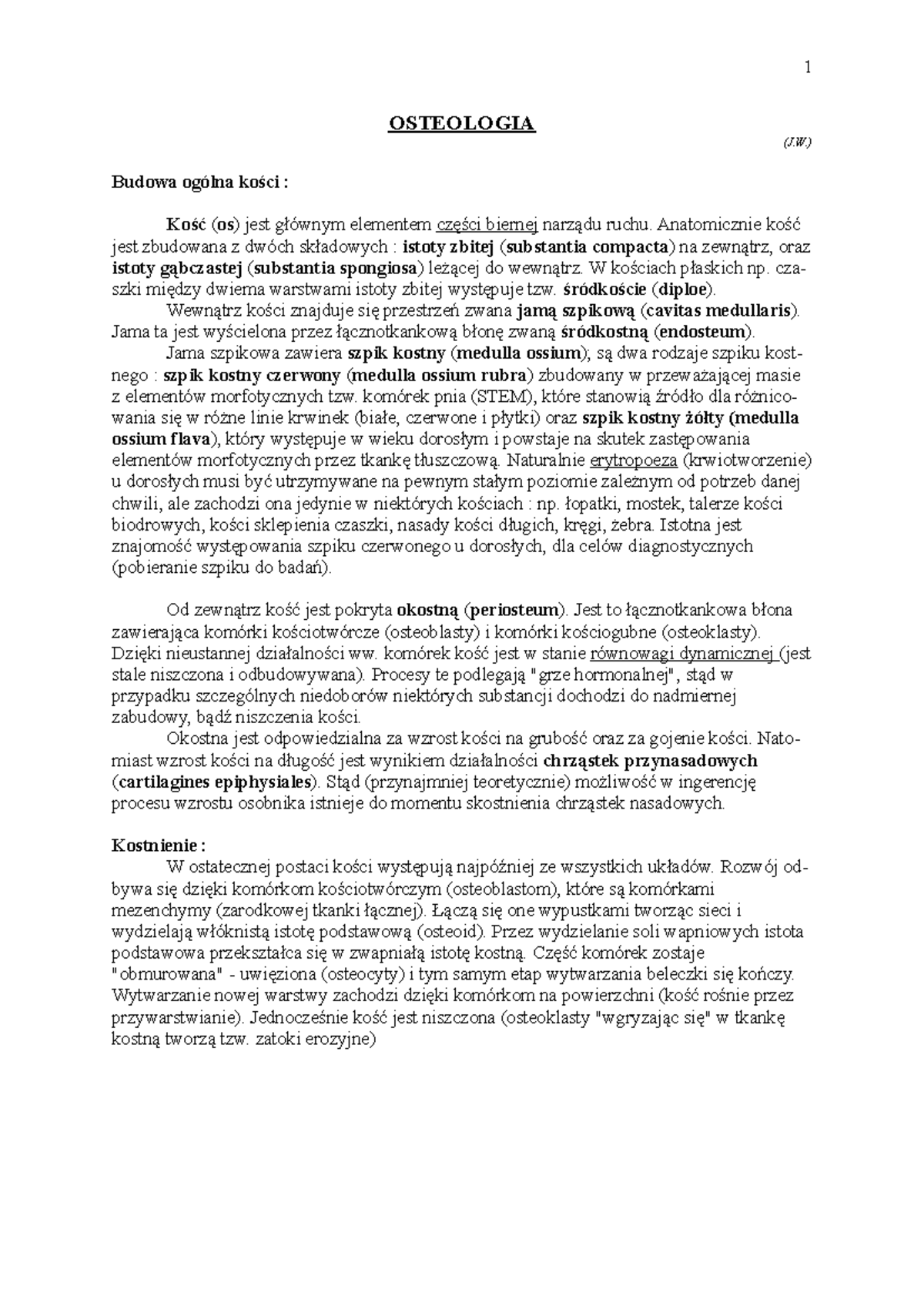 Osteologia: Budowa i Funkcje Kości w Narządzie Ruchu - Studocu