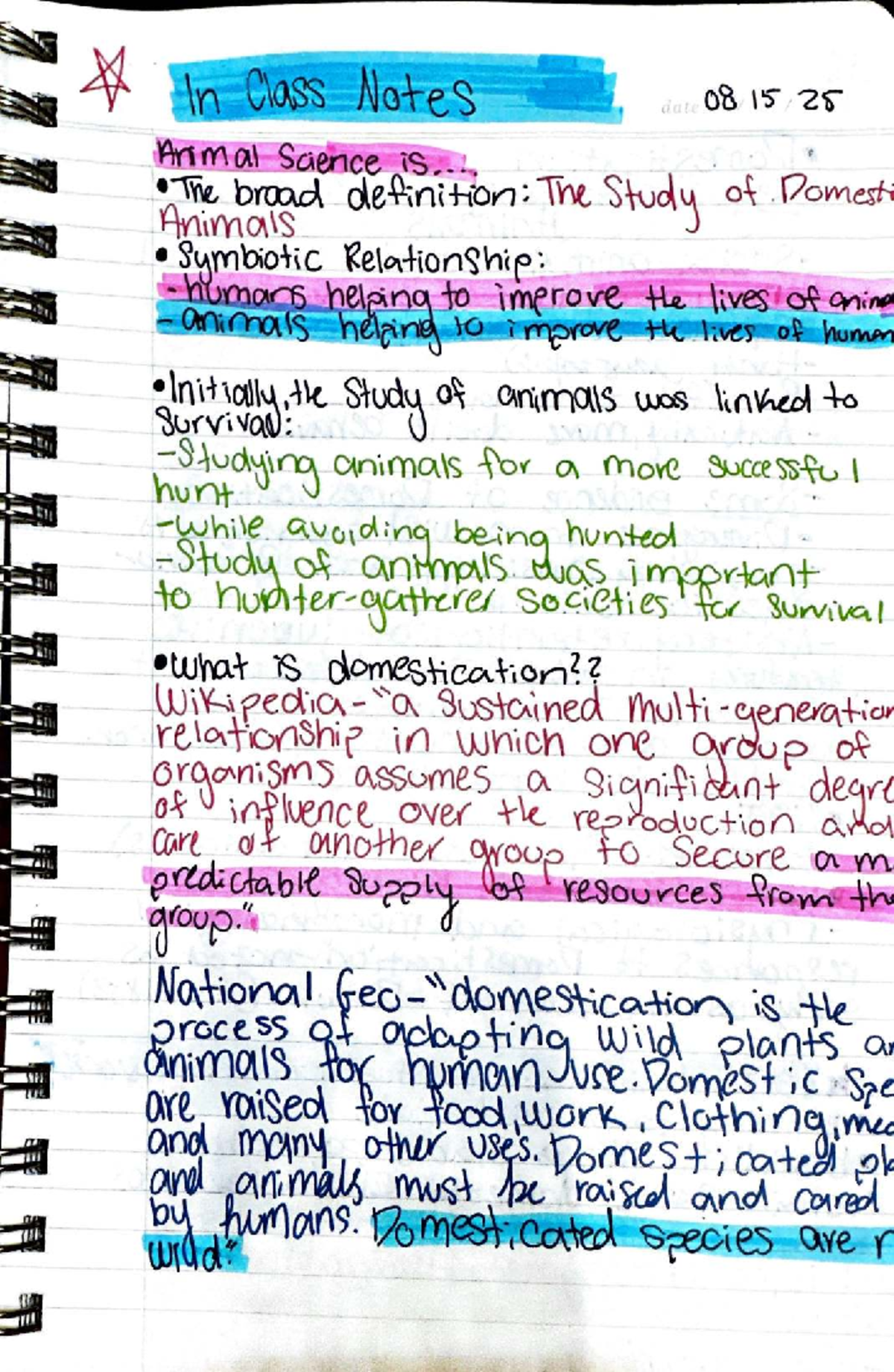 In-Class Notes: Animal Science Overview and Domestication (84062353 ...