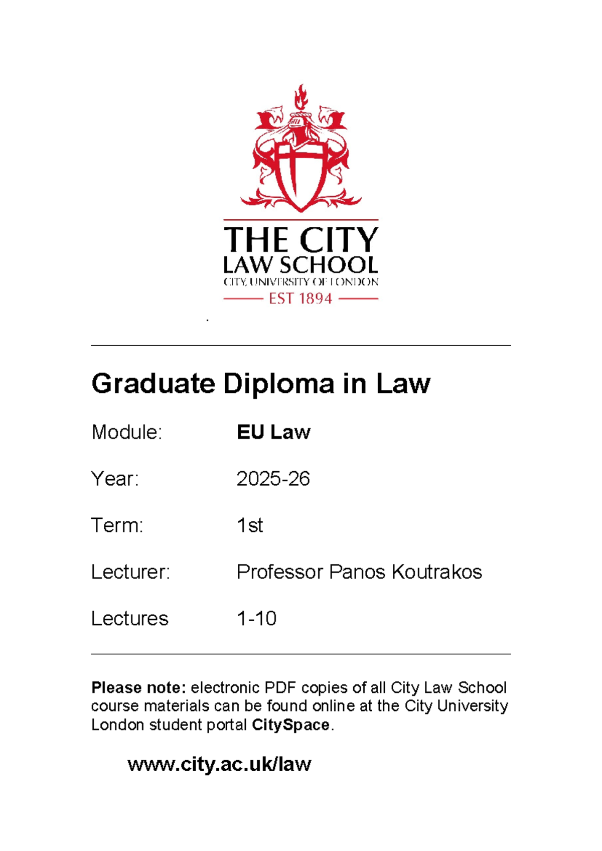 Notes on EU Law (Module: EU Law 2025-6) - First Term Lecture Handout ...