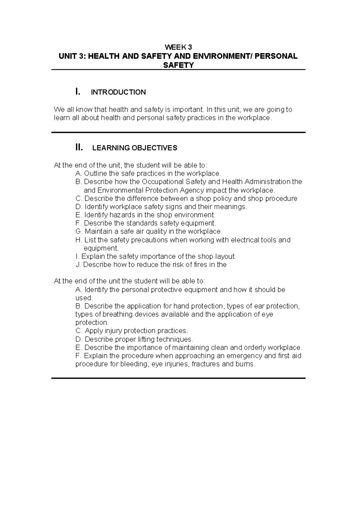 AT-1 Module 3: Health and Safety Practices in the Workplace - Studocu