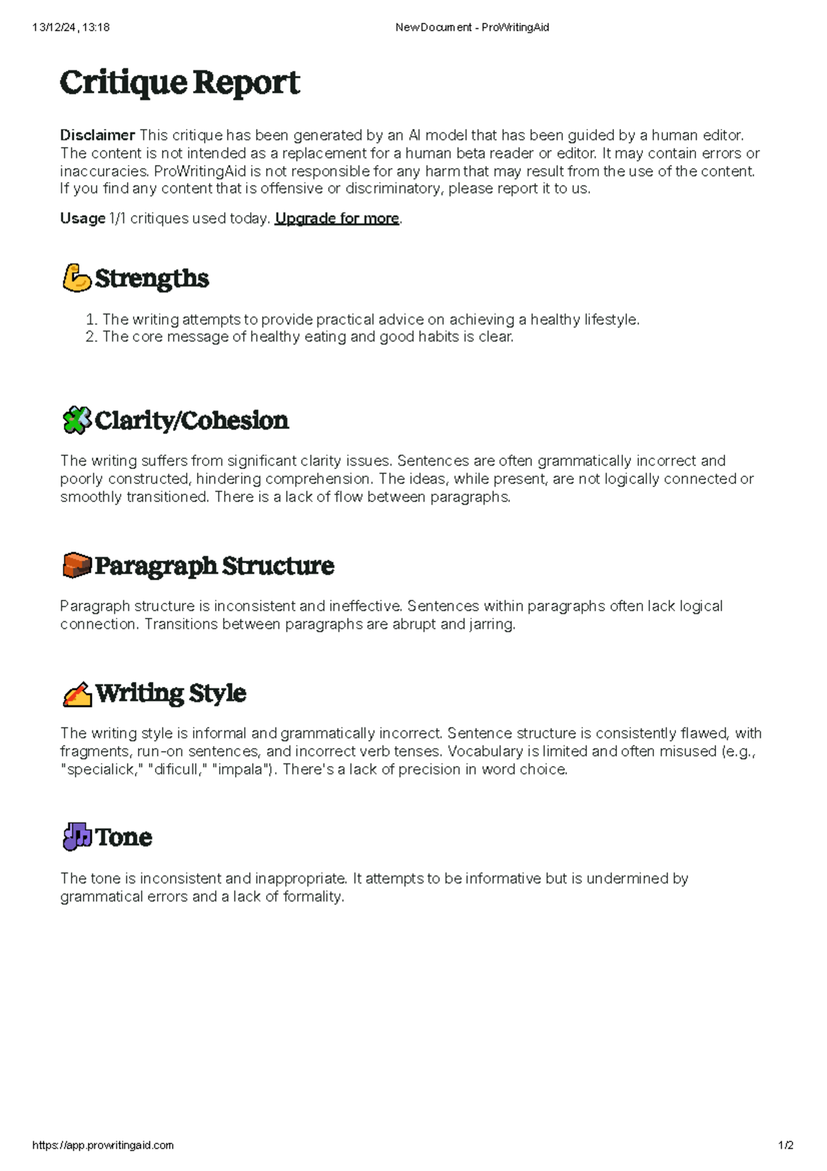 Correction writing - aefr - Critique Report Disclaimer This critique ...