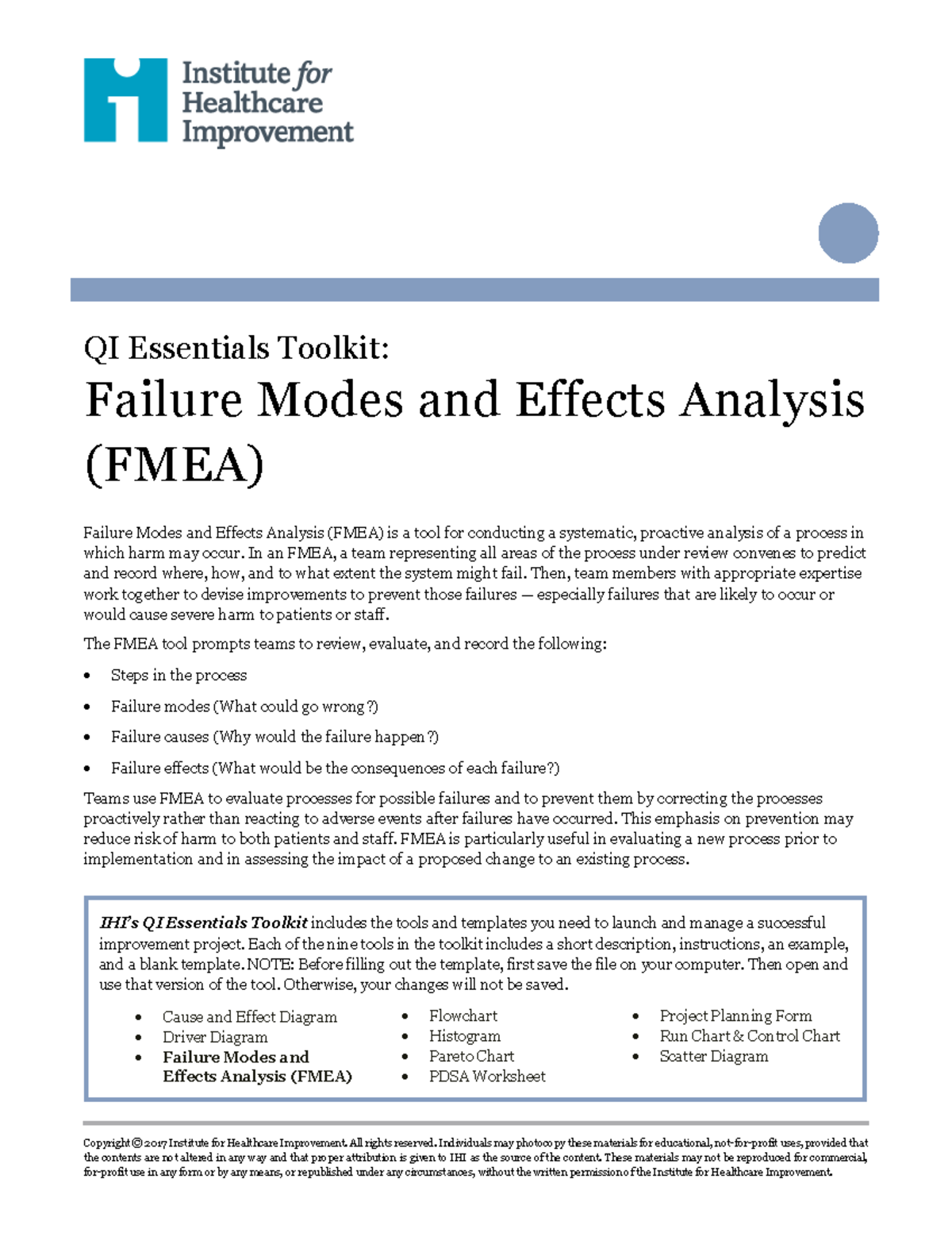 QIToolkit Failure Modesand Effects Analysis - QI Essentials Toolkit ...
