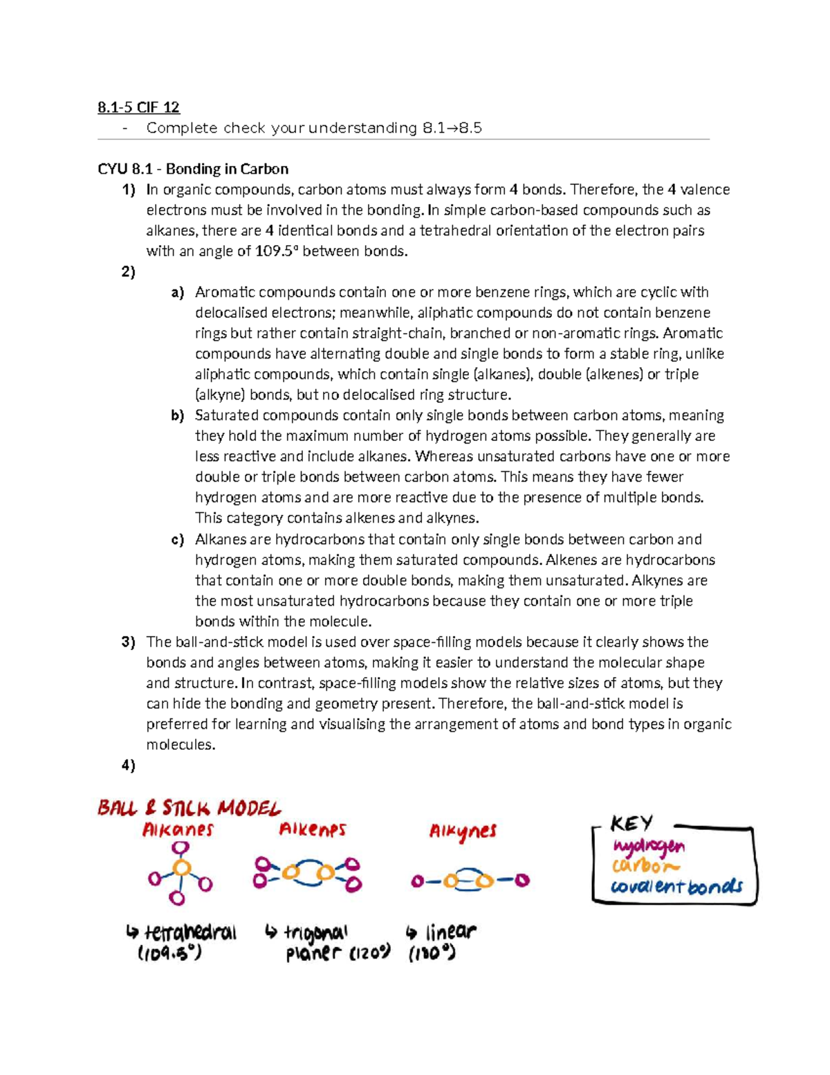 CIF 12 Complete Check Your Understanding: CYU 8.1 to 8.5 Answers - Studocu