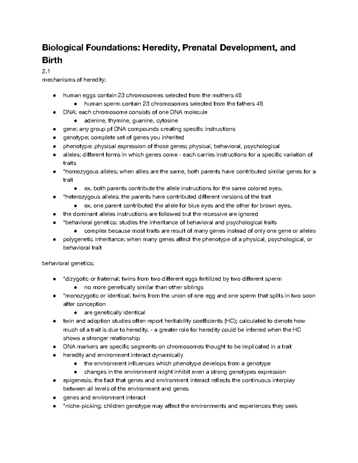 Biological Foundations Heredity, Prenatal Development, and Birth ...