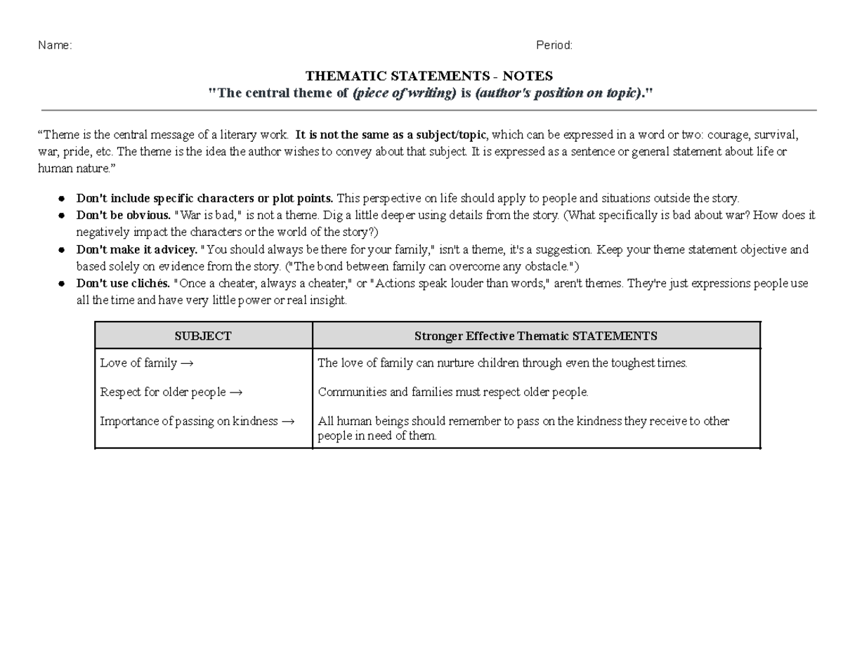Thematic Statement Notes for The Odyssey (ENG 101) - Studocu