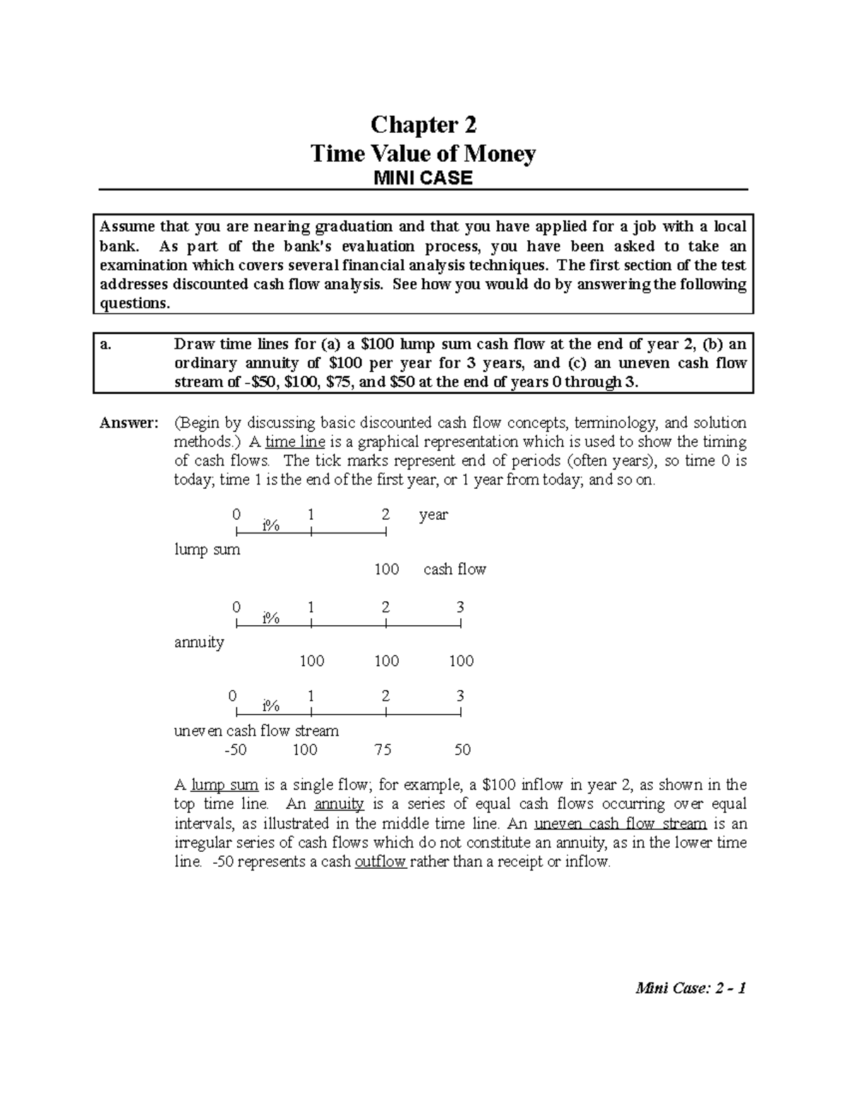Chapter 2 Time Value of Money MINI CASE - Chapter 2 Time Value of Money ...