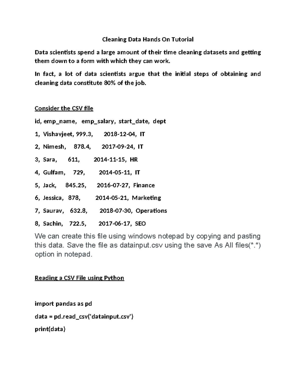Data Cleaning Notes - Cleaning Data Hands On Tutorial Data scientists ...