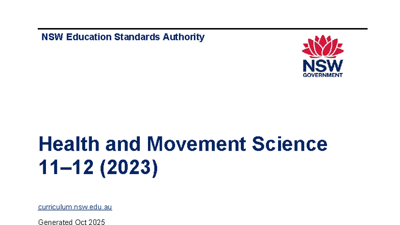 NESA Health and Movement Science Syllabus 11 & 12 (2023) Overview - Studocu