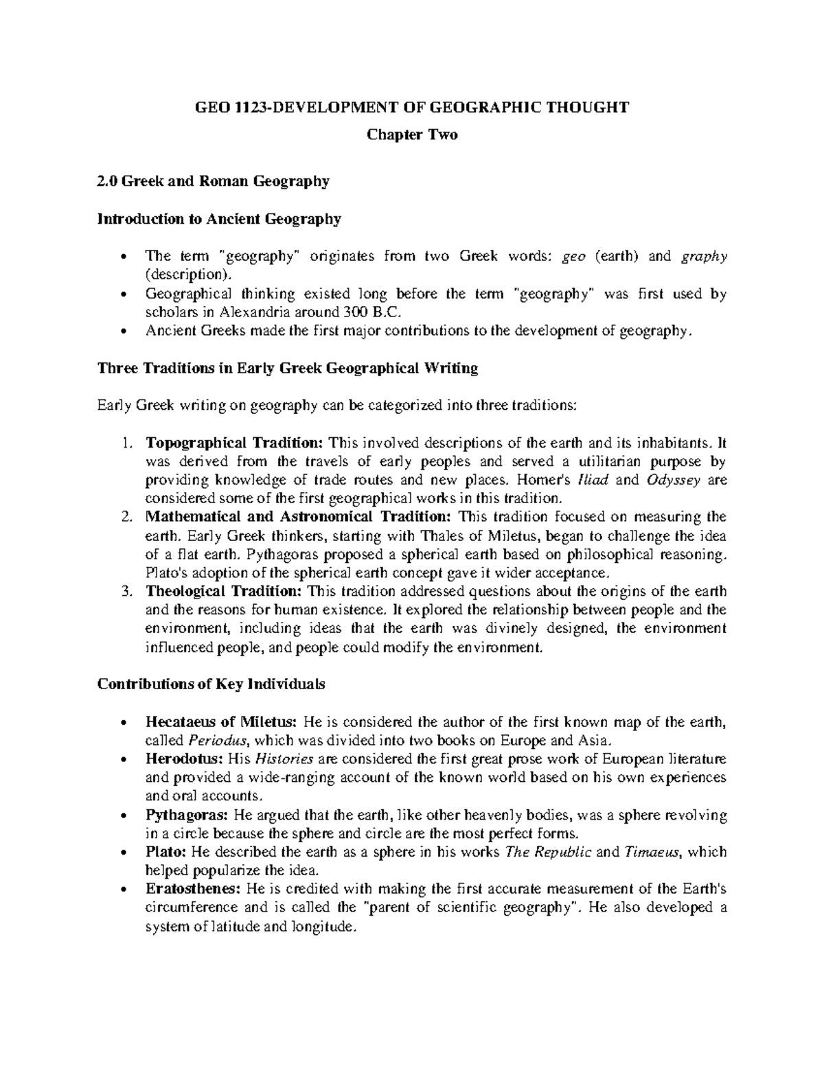 Chapter Two - GEO 1123: Development of Geographic Thought - Studocu