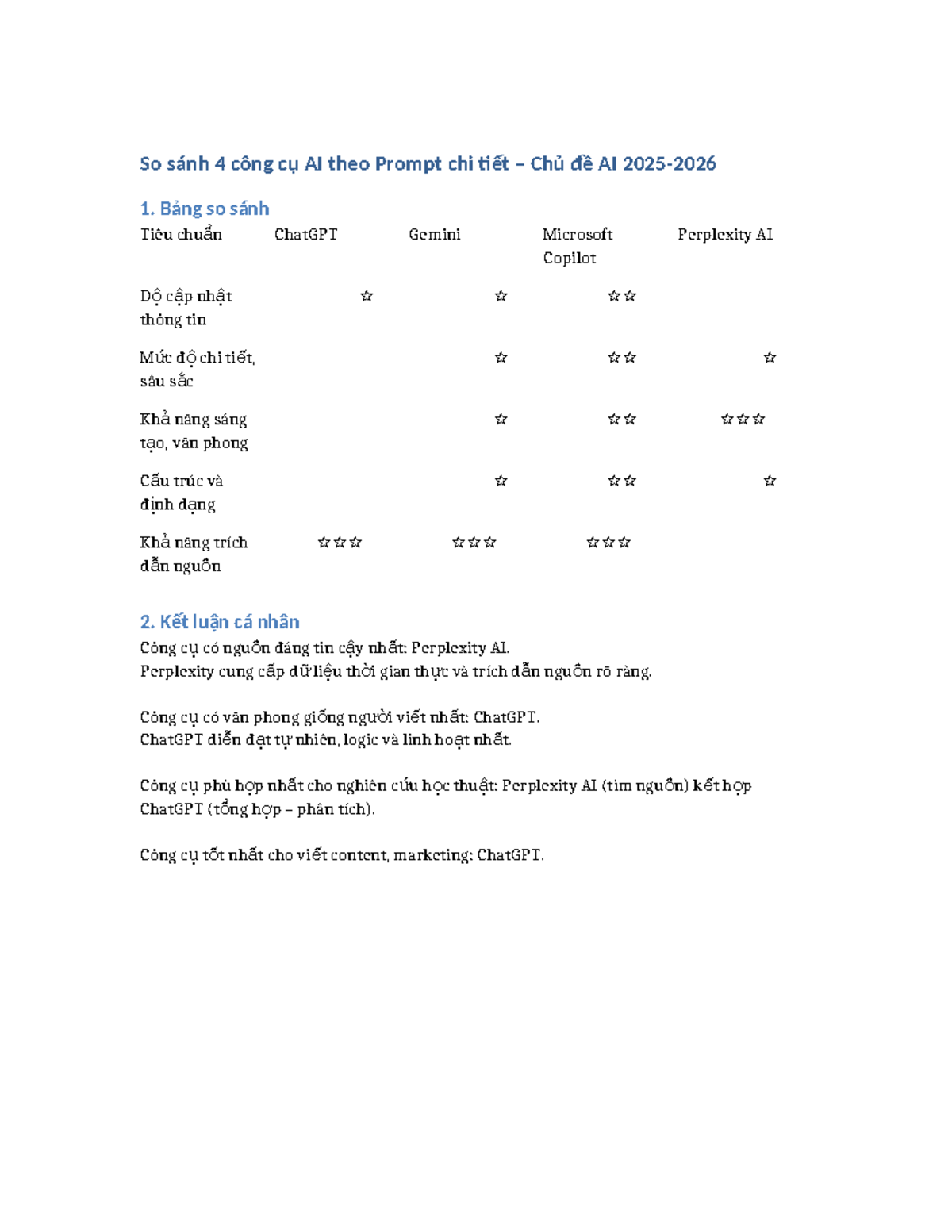 So sánh 4 Công Cụ AI: ChatGPT, Gemini, Copilot, Perplexity - Studocu