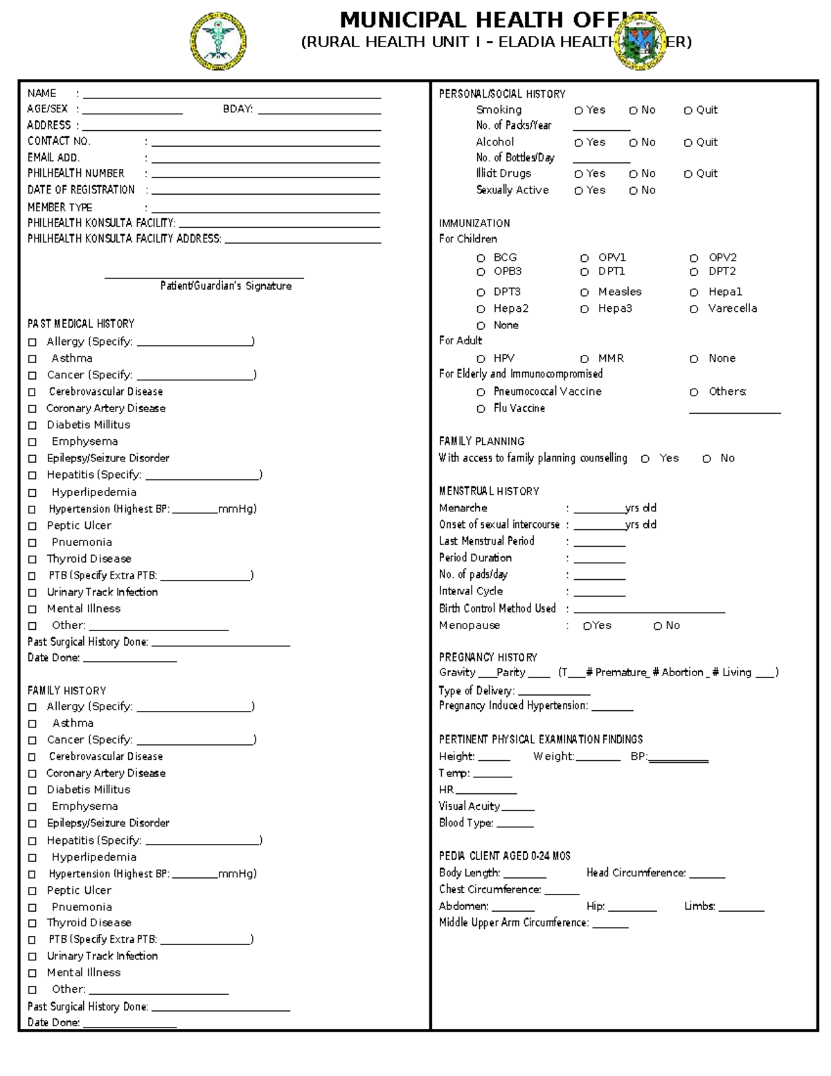 Health Screening & Assessment Form (RHU I Eladia Health Center) - Studocu