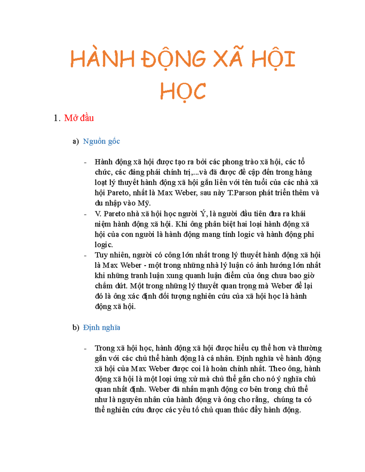 HÀNH ĐỘNG XÃ HỘI HỌC: KHÁI NIỆM VÀ LÝ THUYẾT CƠ BẢN - XHHDC - Studocu