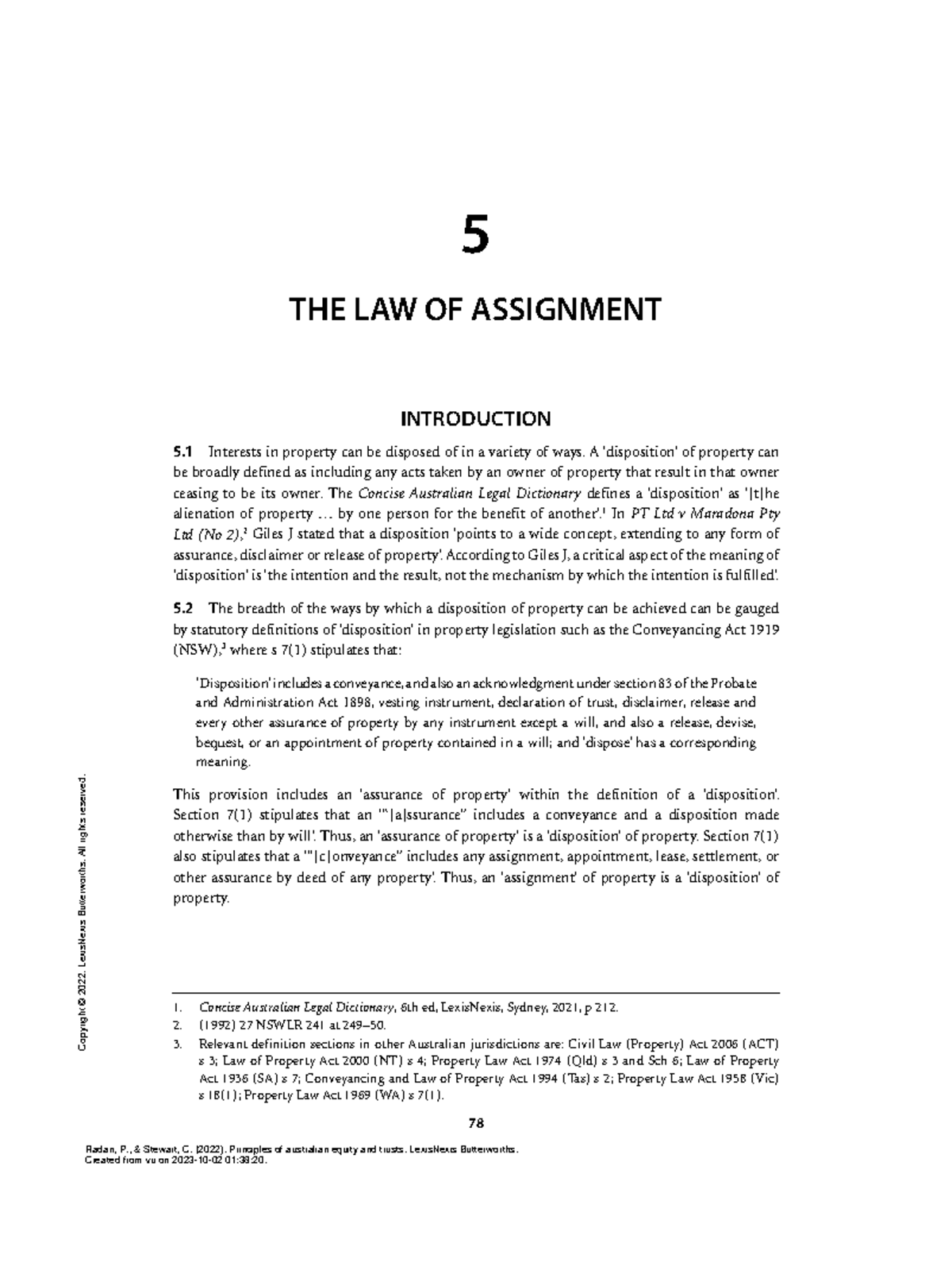 Chapter 5: Understanding the Law of Assignment in Property Law - Studocu