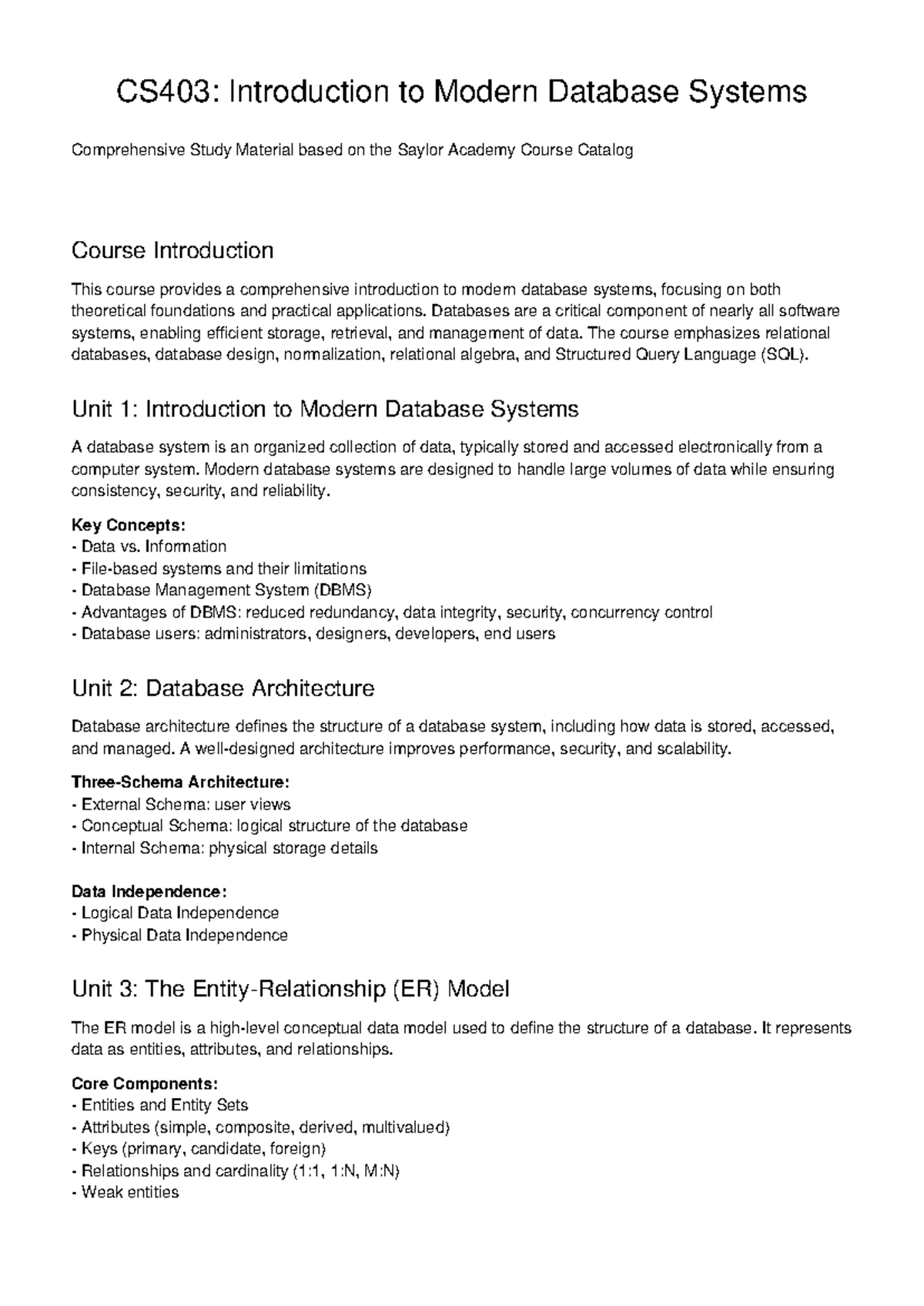 CS403: Comprehensive Study Material for Modern Database Systems - Studocu