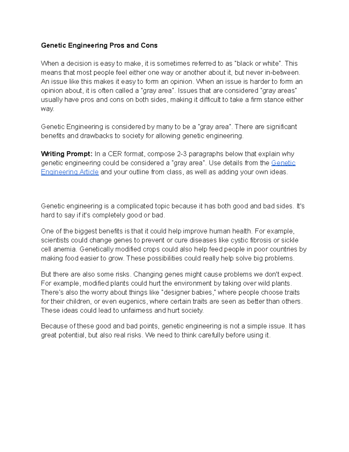 Copy of Genetic Engineering Argument Writing - Genetic Engineering Pros ...