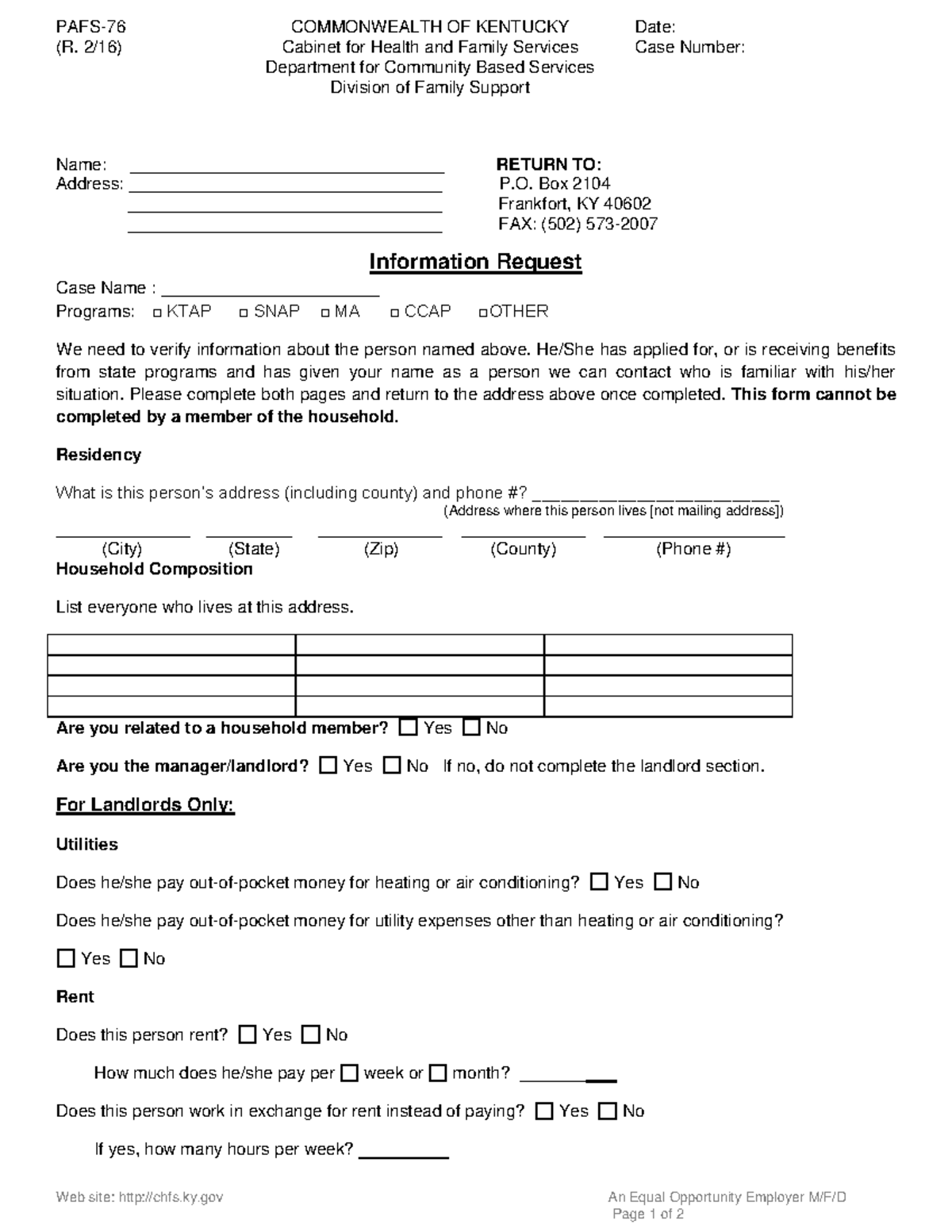 PAFS76 - Kentucky Food Stamp Information Request Form - Studocu