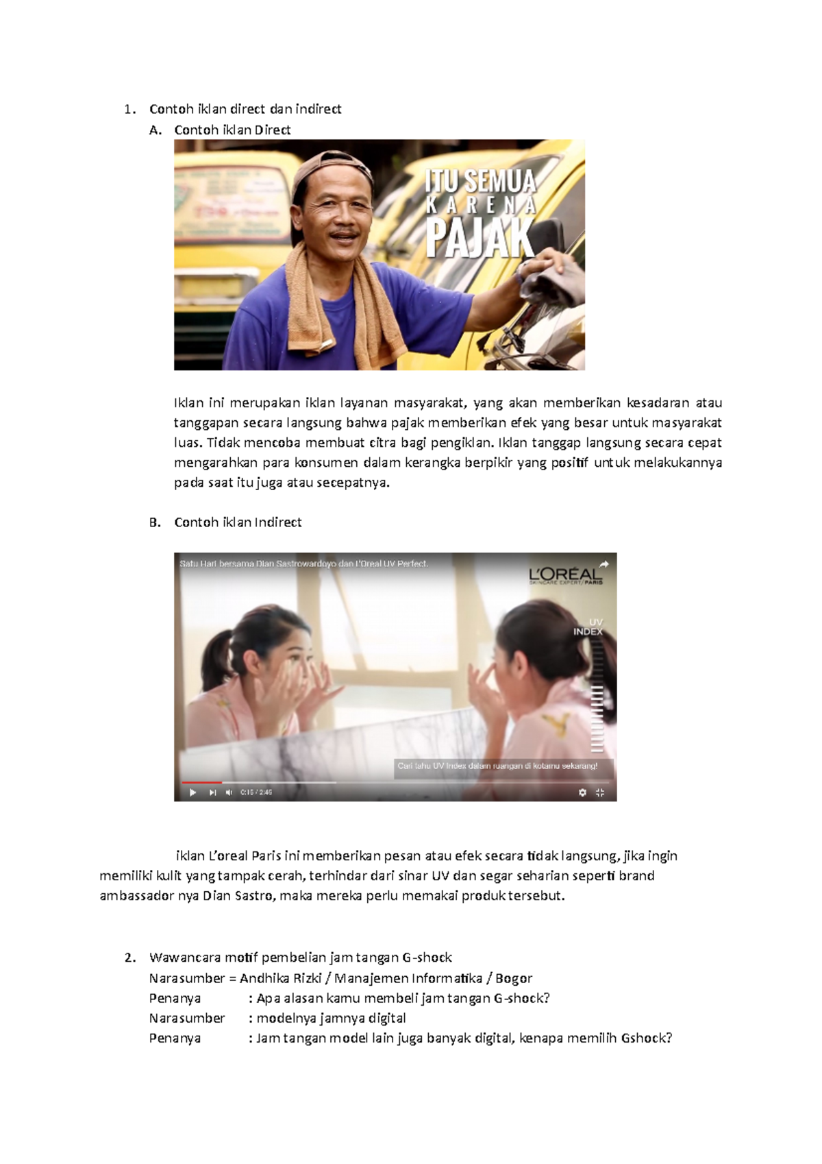 Contoh Iklan Direct & Indirect serta Wawancara Pembelian G-Shock - Studocu