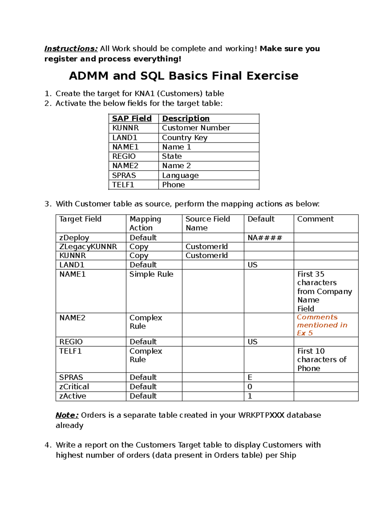 ADMM SQL Basics Final Exercise: KNA1 Customers Table Setup - Studocu