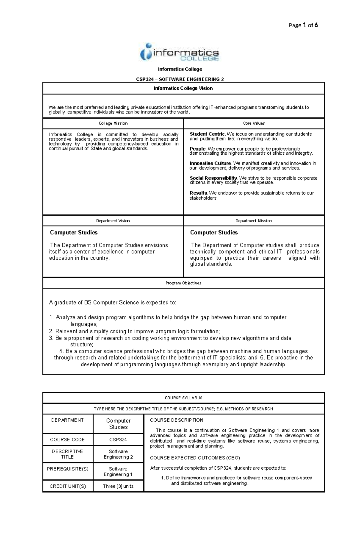 CSP324 Enhanced Syllabus: Software Engineering 2 Overview - Studocu