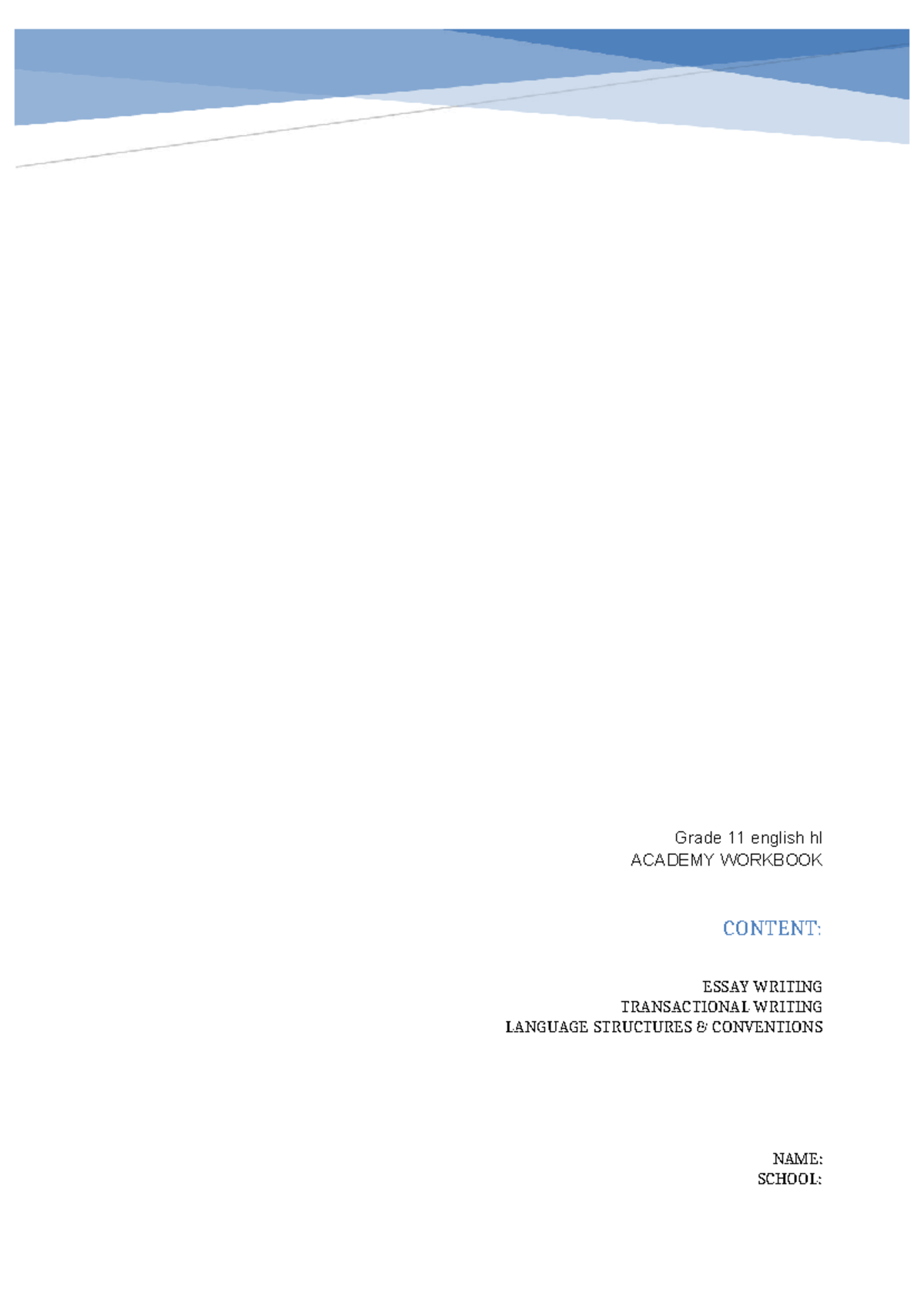 Grade 11 English HL: Essay Writing & Language Structures Workbook - Studocu