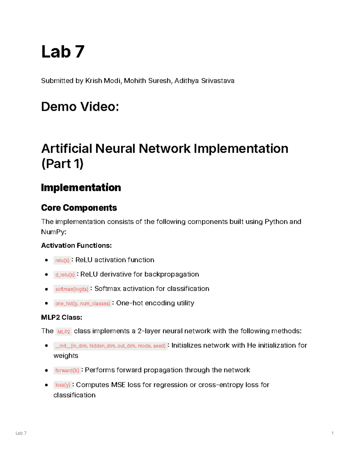Lab 7 Analysis Report: Neural Network Implementation & Performance - Studocu