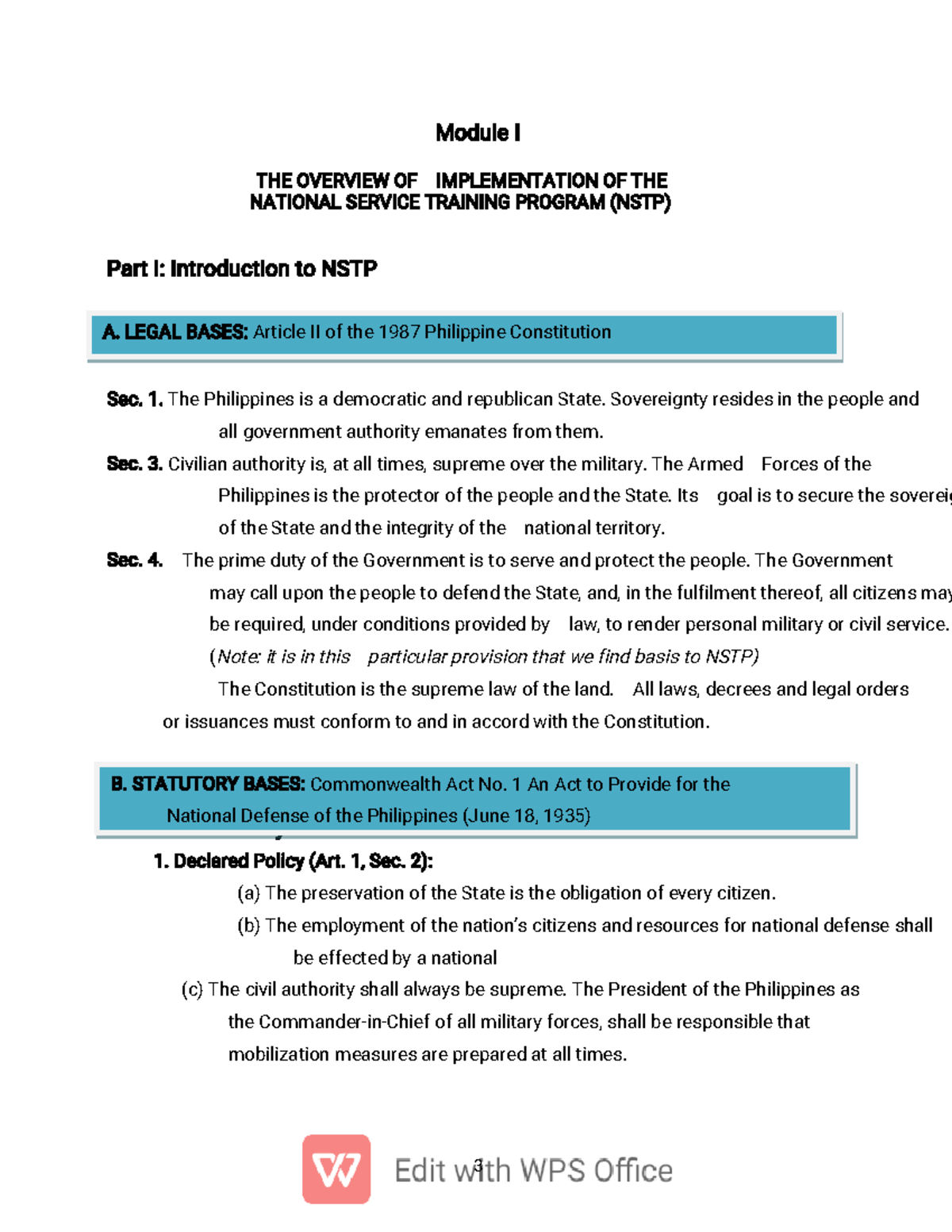 CWTS Common Module 1: Overview of NSTP Implementation for Review - Studocu