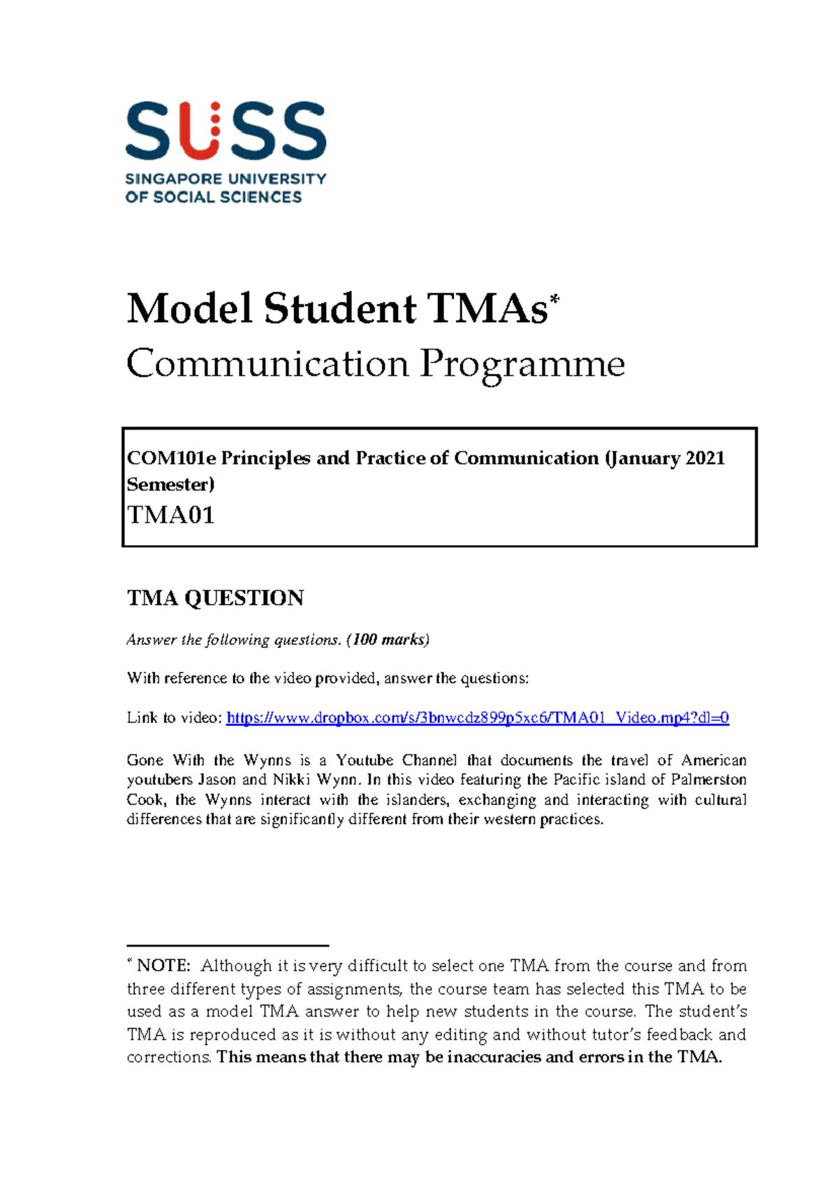 Model TMA COM101 e TMA01: Nonverbal Communication Analysis - Studocu