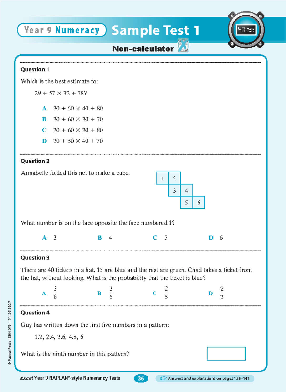 Year 9 Numeracy Sample Test (Cal & No-Cal) - Practice Questions - Studocu