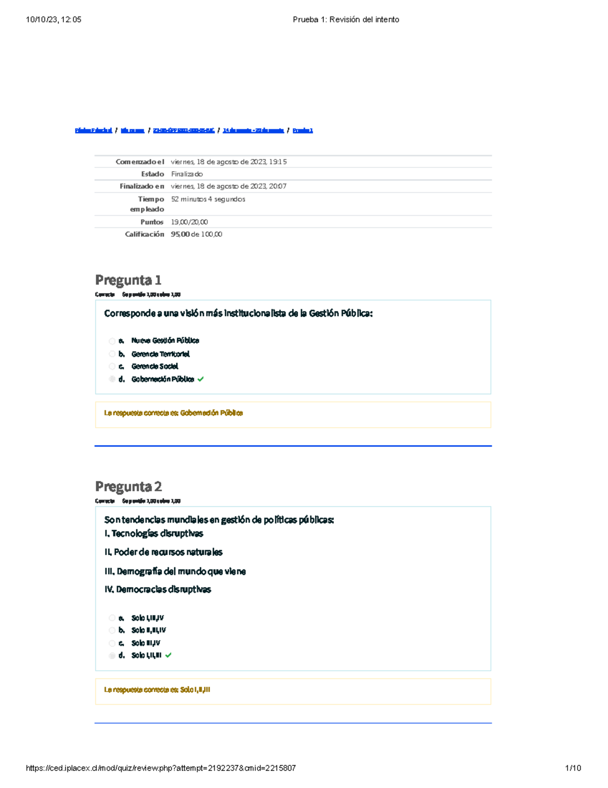 Revisión de Gp Prueba 1: Resultados y Respuestas Clave (GPP6001) - Studocu
