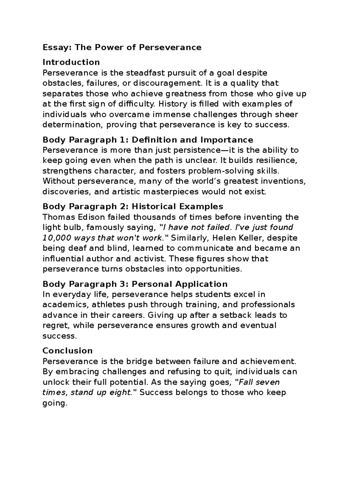 ENG101 Essay: The Power of Perseverance and Its Impact on Success - Studocu