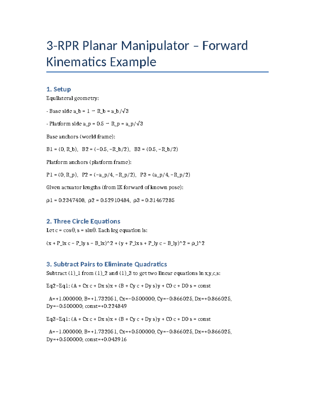 3RPR FK Example - Planar Manipulator Forward Kinematics - Studocu