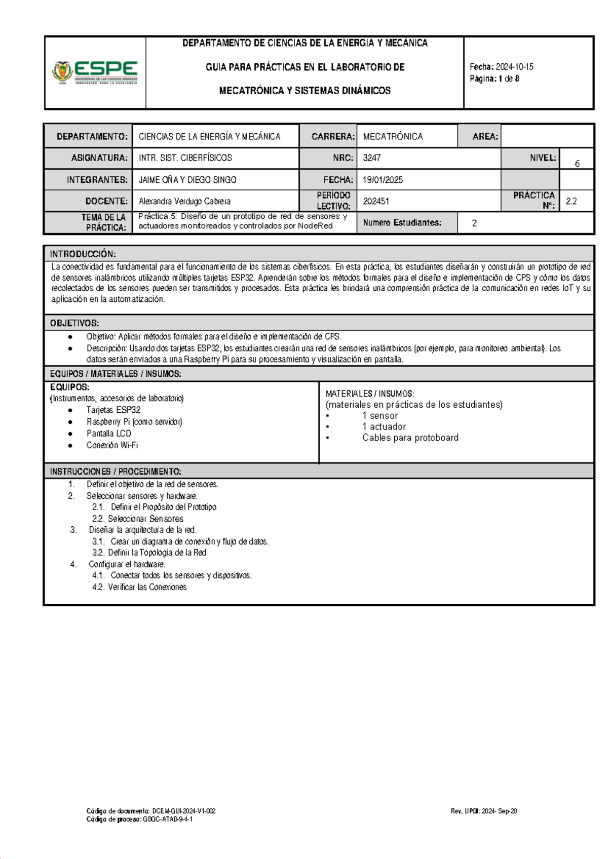 Informe Practica 2 - Código de documento: DCEM-GUI- 2024 - V1- 002 Rev ...