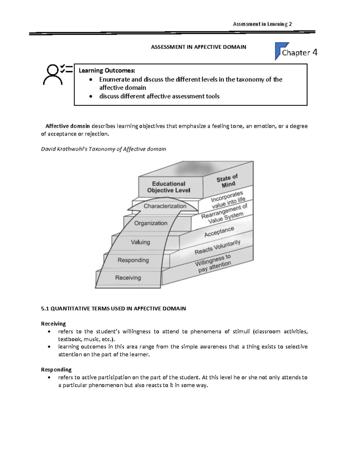 Prof Ed 311 - Chapter 4: Affective Domain Assessment & Learning ...