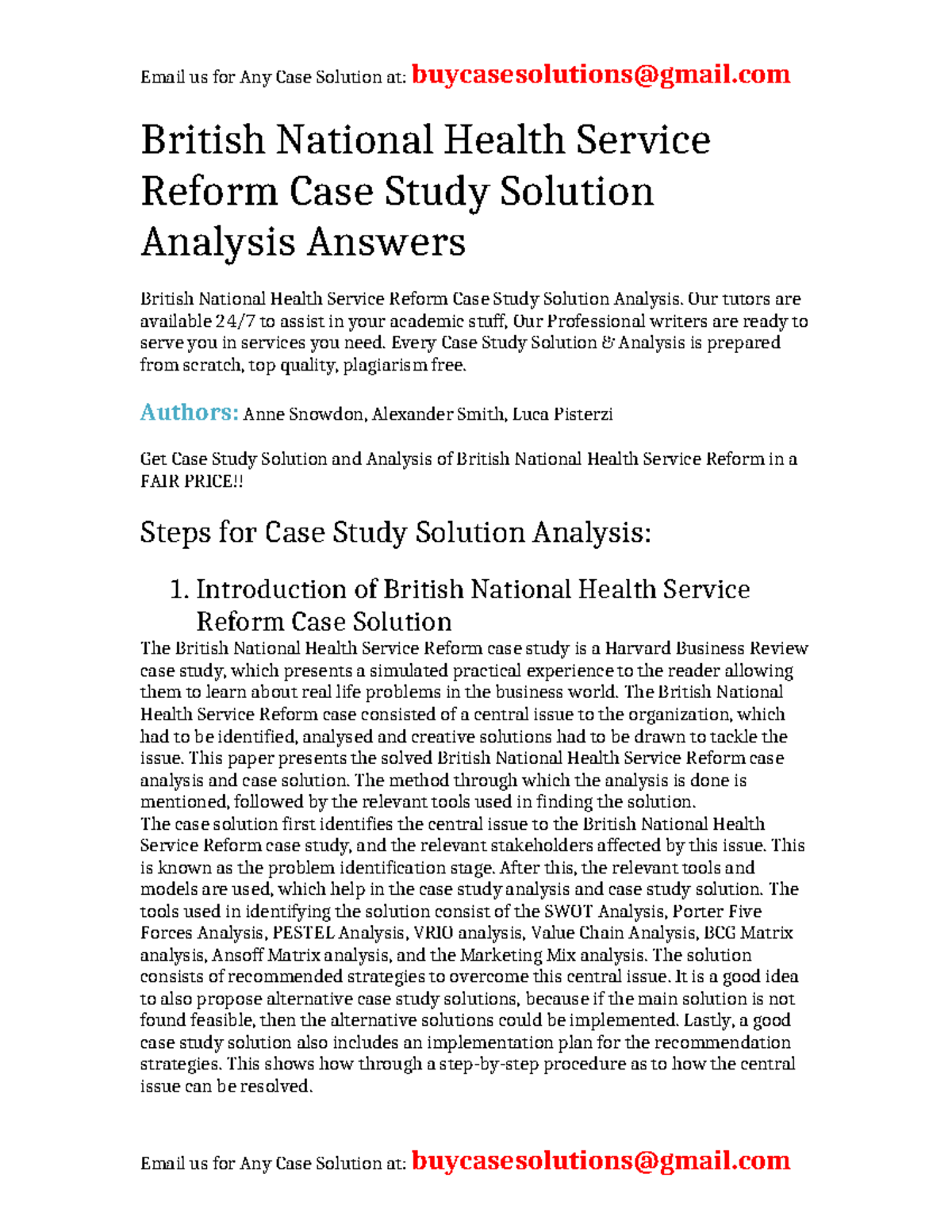 British National Health Service Reform Case Study Analysis & Solutions ...
