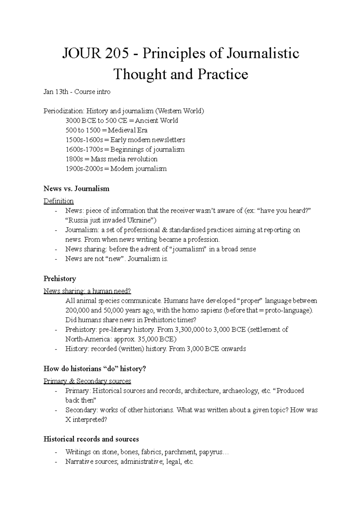 JOUR 205 - Principles of Journalism: Key Semester Notes - Studocu