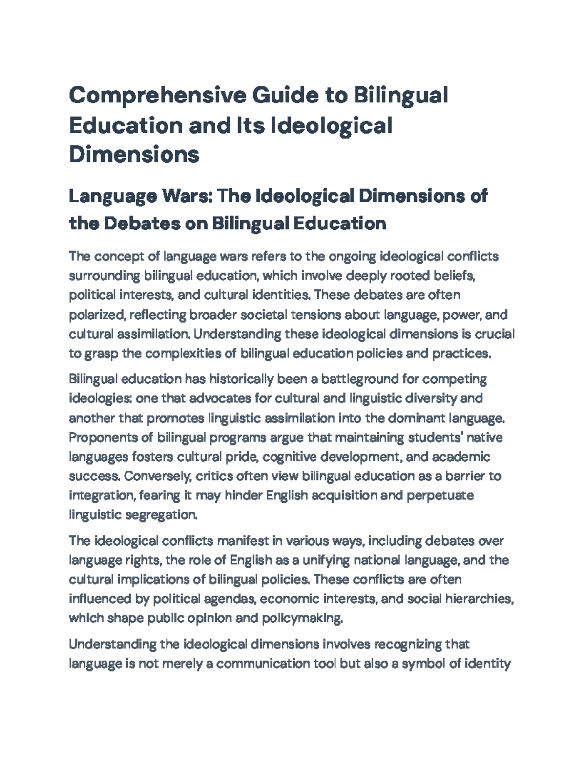 Language Wars: Ideological Conflicts in Bilingual Education (EDU 101 ...