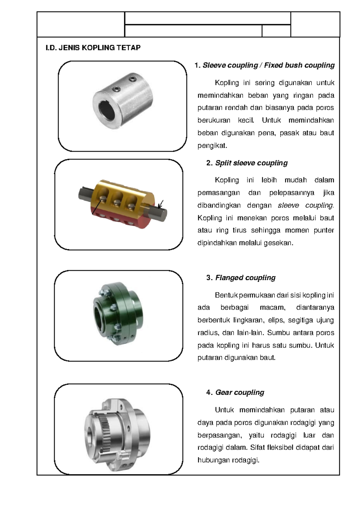 Modul 3 - Penjelasan Lengkap Jenis-jenis Kopling Tetap - Studocu
