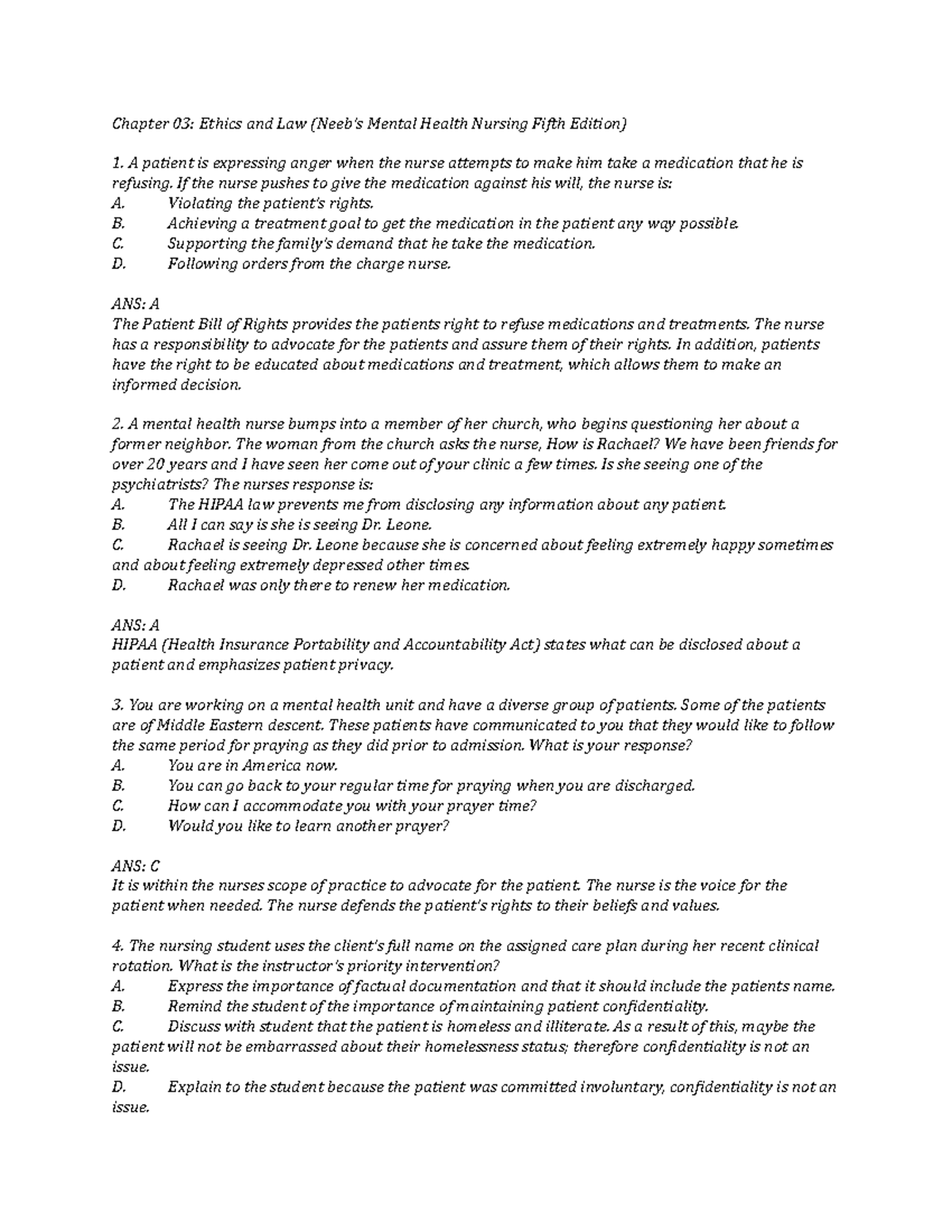 Chapter 03 Ethics and Law Practice Questions - Neeb's Mental Health ...