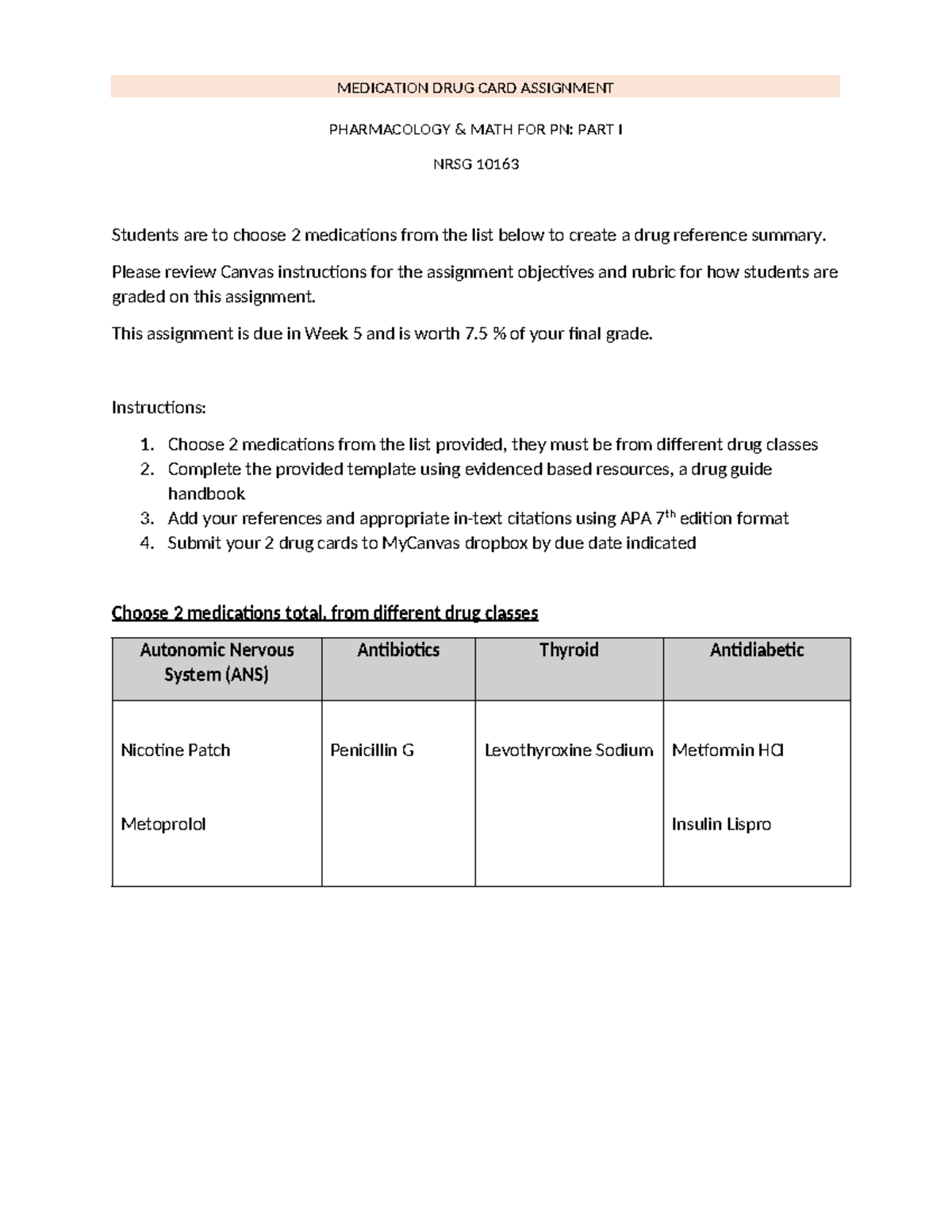 NRSG 10163 Medication Drug Card Assignment for Two Meds - Studocu