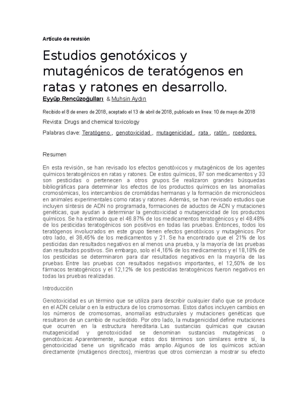 Pruebas de mutagenicidad y genotoxicidad en roedores - Artículo de ...
