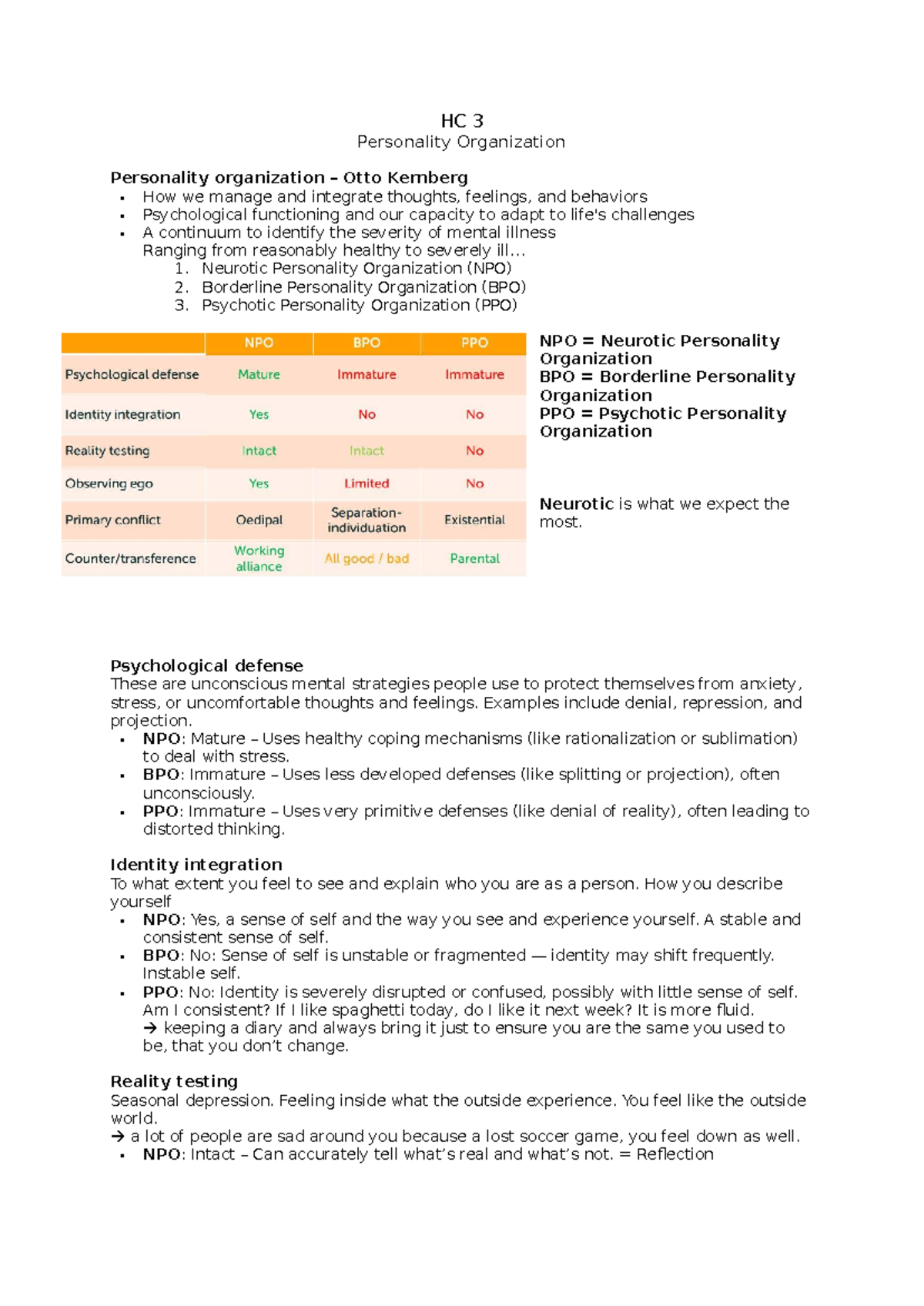 HC 3 - Understanding Personality Organization: Kernberg's Framework ...
