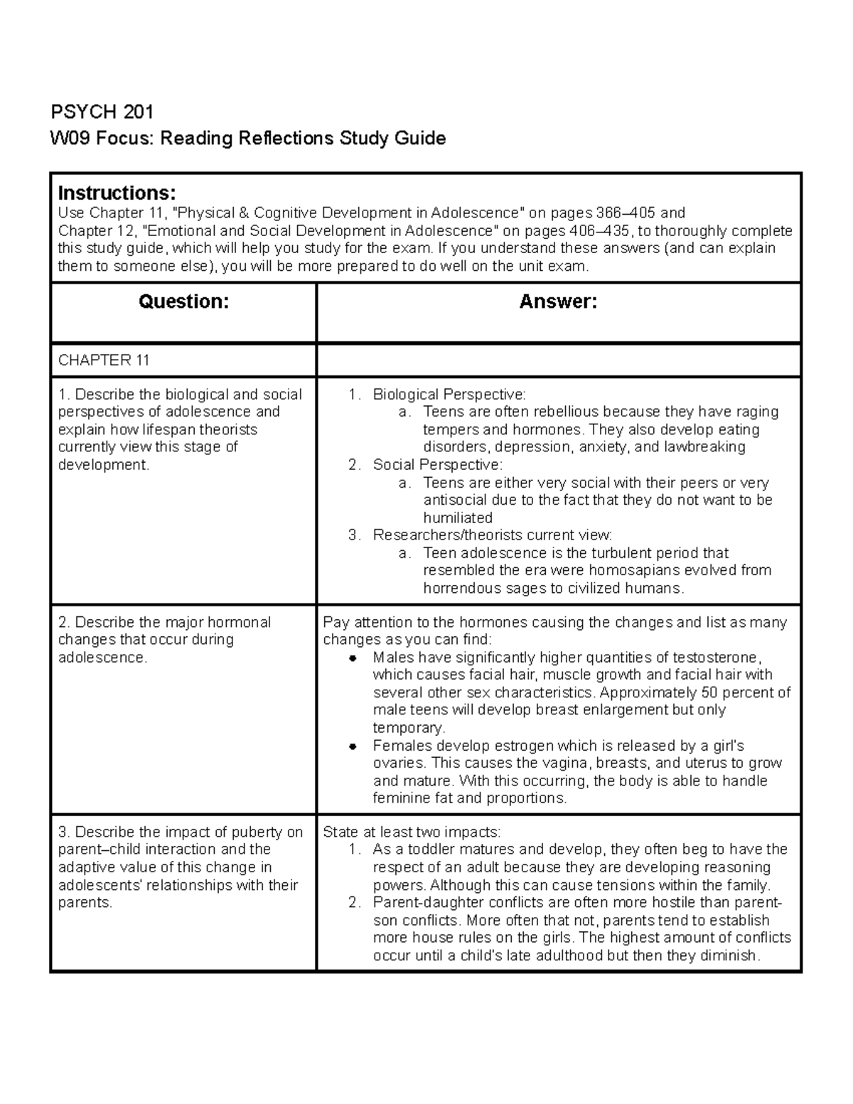 W09 Reading Reflections Study Guide - PSYCH 201 W09 Focus: Reading ...