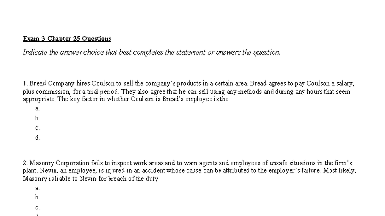 Exam 3 Chapter 25 Practice Questions for Business Law - Exam 3 Chapter ...