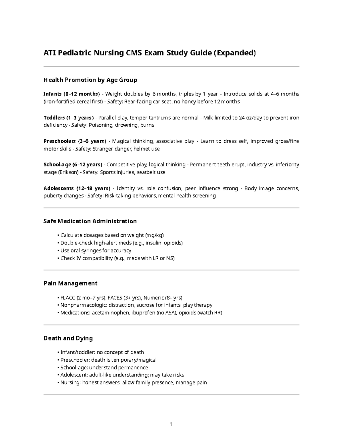 ATI Pediatric Nursing CMS Exam Study Guide: Key Concepts & Safety Tips - Studocu