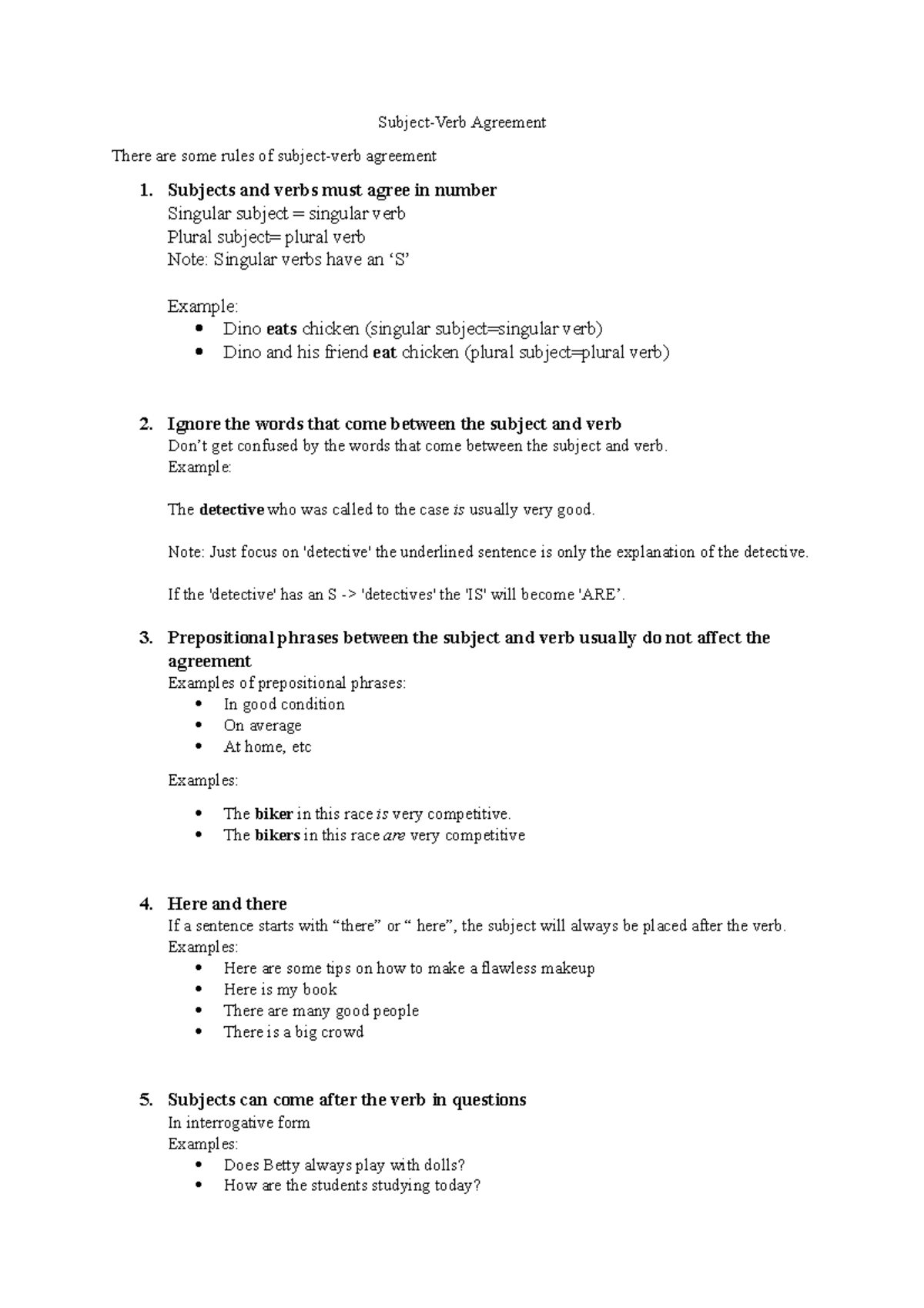 Subject-Verb Agreement Guidelines and Examples - Studocu